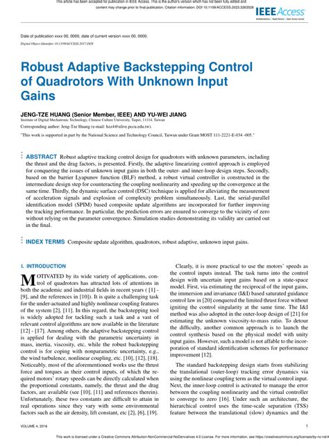 pdf robust adaptive backstepping control of quadrotors with unknown input gains