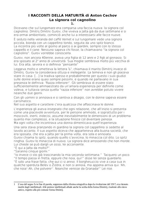 Riassunto di signora col cagnolino di Anton Čechov Sintesi del