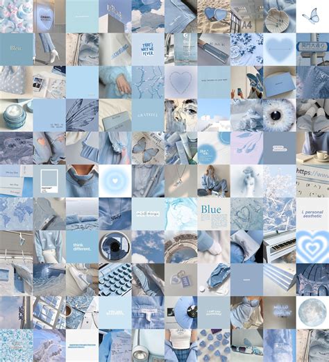 110 PCS Baby Blue Wall Collage Kit Soft Blue Aesthetic Photo Collage