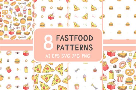 Fast Food Seamless Patterns Graphic By Kitimay Creative Fabrica