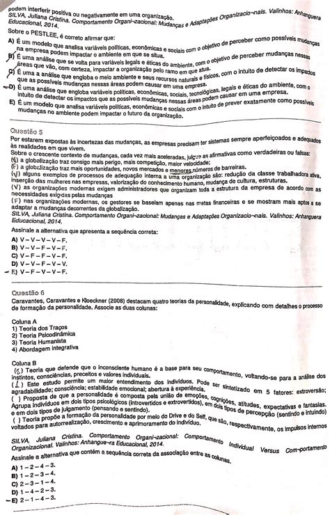 Prova De Comportamento Organizacional S Rie Anhangera Semi