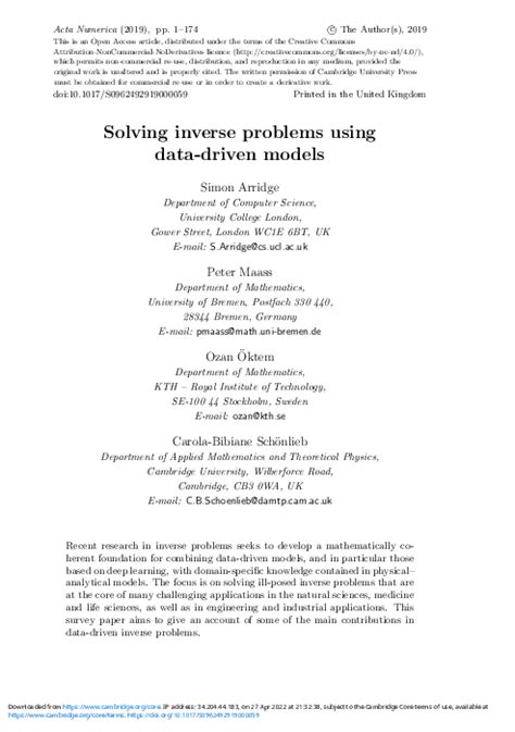 pdf solving inverse problems using data driven models ozan Öktem