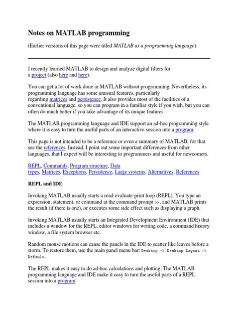 notes on matlab programming pdf matrix mathematics array data structure