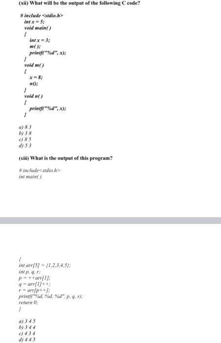 solved xii what will be the output of the following c