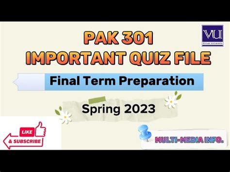 Pak 301 Imp Quiz File For Final Term Exam Preparation Spring 2023