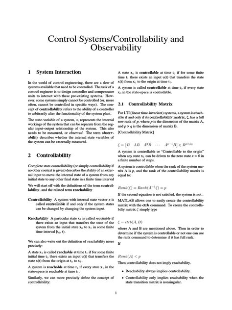 control systems controllability and observability pdf matrix mathematics linear algebra