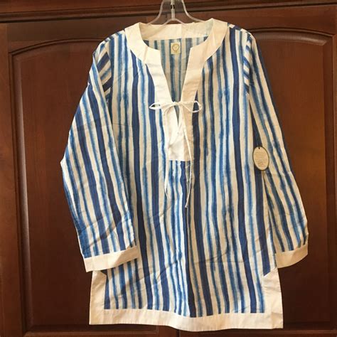 Mott Blue White Striped Tunic Upf Nwt Gem