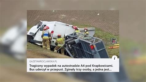 Opolskie Wypadek na A4 Bus uderzył w betonowy przepust Trzy osoby