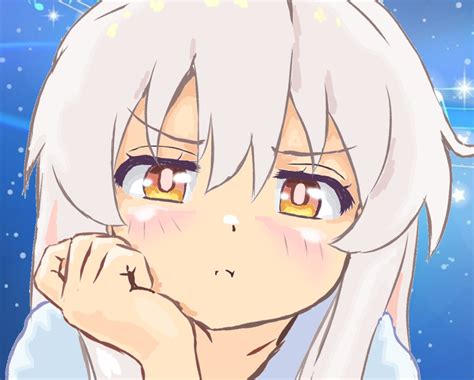 Safebooru 1girl Ahoge Blue Background Bright Pupils Closed Mouth Colored Inner Hair Frown Grey
