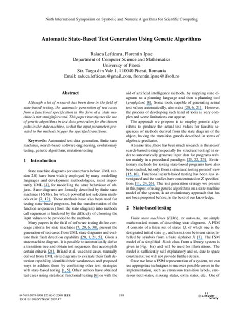 pdf automatic state based test generation using genetic algorithms florentin ipate