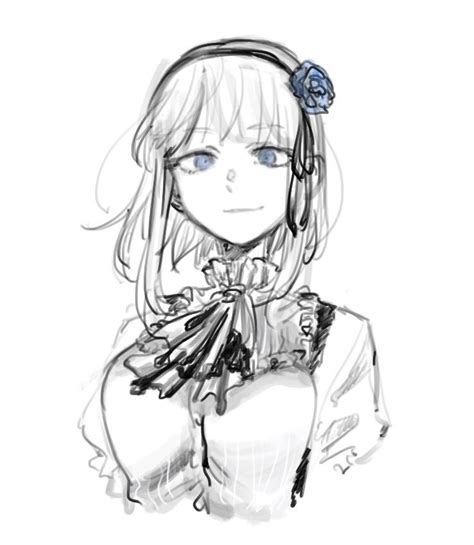 Safebooru 1girl Blue Eyes Breasts Closed Mouth Commentary Request Dagashi Kashi Flower Hair