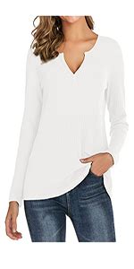Roselux Women S Long Sleeve Solid Sexy V Neck Knit Ribbed Henley Shirt