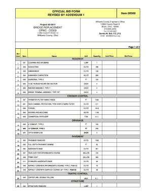 Fillable Online Item 00300 OFFICIAL BID FORM REVISED BY ADDENDUM 1 Fax