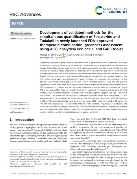 pdf development of validated methods for the simultaneous quantification of finasteride and
