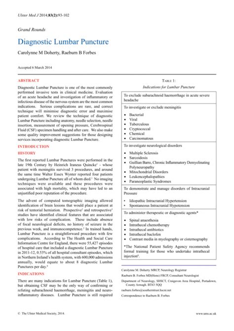 Lumbar Puncture Procedure Note Template