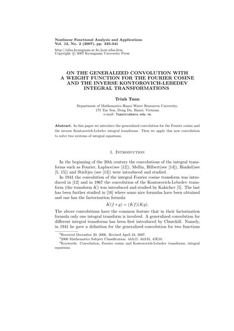 pdf on the generalized convolution with a weight function for the fourier cosine and the