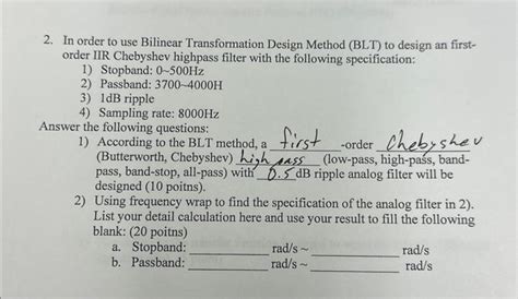 solved 2 in order to use bilinear transformation design