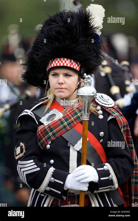 Drum Major Of A Massed Band Of Scottish Pipers At The Braemar Games
