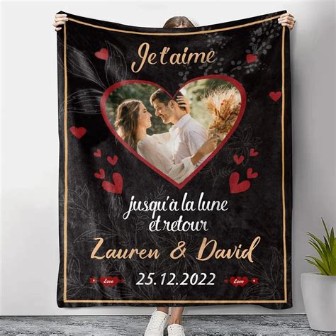 Couverture Plaids Polaire Cœur 2 Prénoms Personnalisés avec Photo et