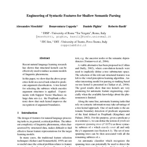 engineering of syntactic features for shallow semantic parsing acl anthology