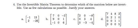 solved linear algebra use the invertible matrix theorem