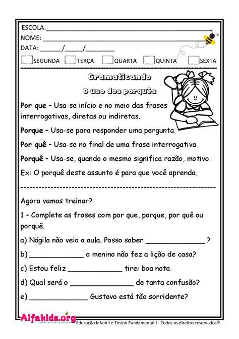 Atividade Sobre O Uso Dos Porques Gabarito FDPLEARN