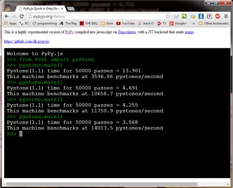 go deh python pypy interpreter in javascript firefox beats cpython beats chrome