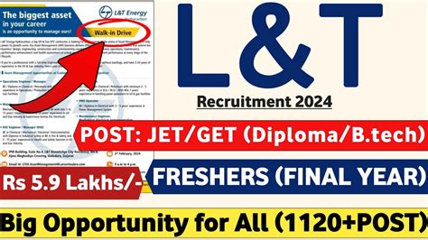 L T Recruitment Freshers Post Diploma Be B Tech Job