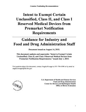 Fillable Online Fda Intent To Exempt Certain Unclassified Class II