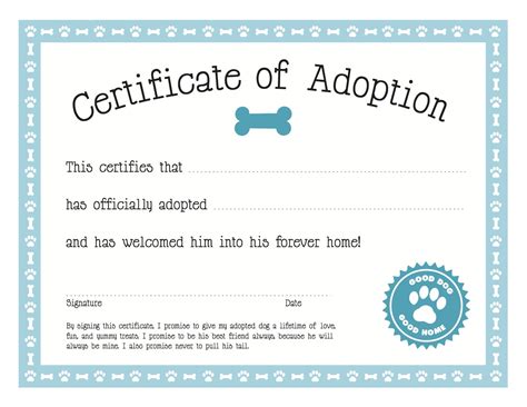 Pet Adoption Certificate Printable Free Printable Templates