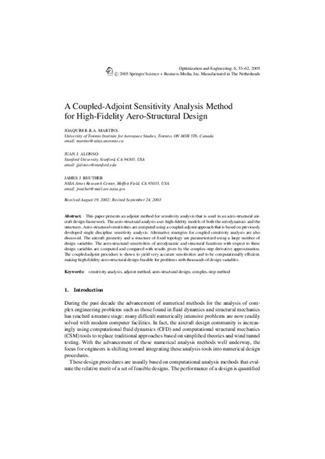 pdf a coupled adjoint sensitivity analysis method for high fidelity aero structural design