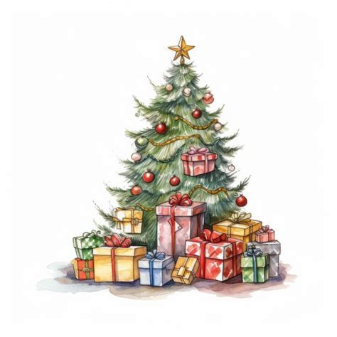 Premium AI Image Watercolor Christmas Tree Isolated
