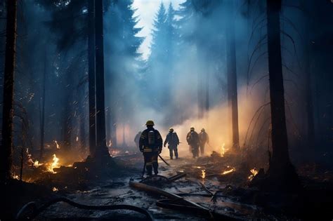 Premium AI Image Forest Firefighting Firefighters Spray Water To Tame