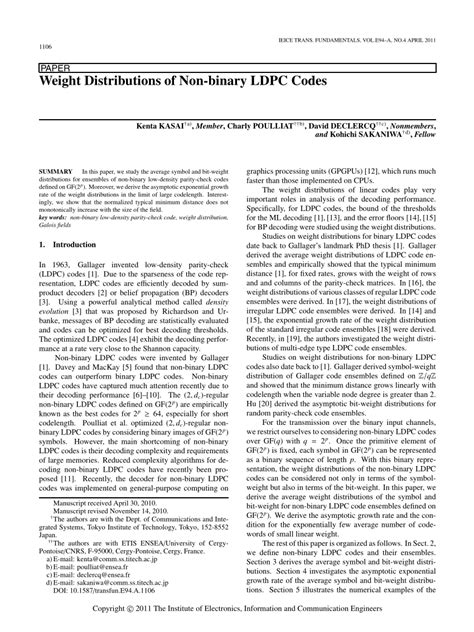 pdf weight distributions of non binary ldpc codes