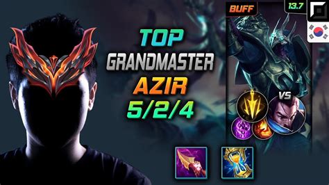 천상계 탑 아지르 템트리 룬 내셔 치속 GrandMaster Azir Top vs Yasuo 롤 KR 13 7 YouTube