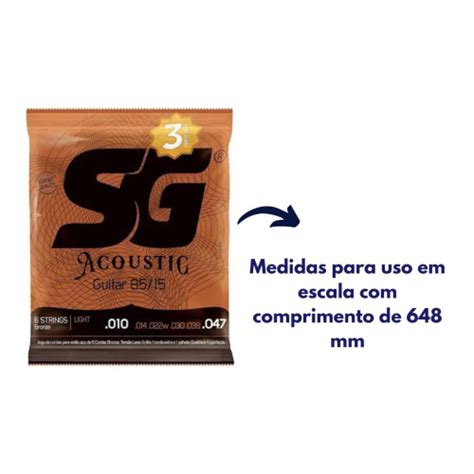 Kit 3 encordoamentos cordas violão 010 aço bronze 85 15 sg em Promoção