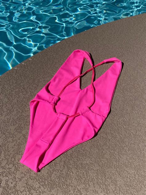 Neon Pink One Piece Thong Bikini Sexy Monokini Stripper Etsy