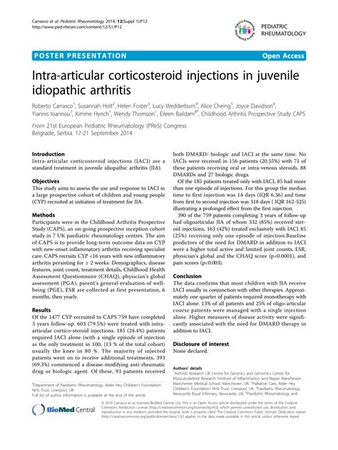 PDF Intra Articular Corticosteroid Injections In Juvenile Idiopathic