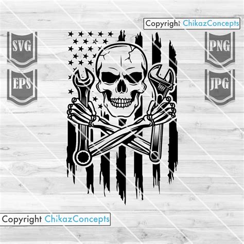US Skull Mechanic Svg File Mechanic Svg Mechanic Shirt Patriotic