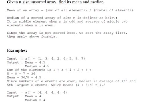 solved given n size unsorted array find its mean and