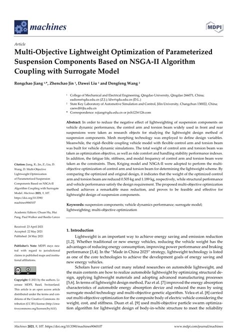 pdf multi objective lightweight optimization of parameterized suspension components based on