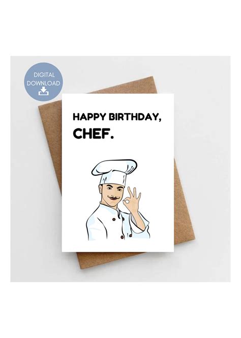Happy Birthday Chef Printable Greeting Card Instant Digital Etsy