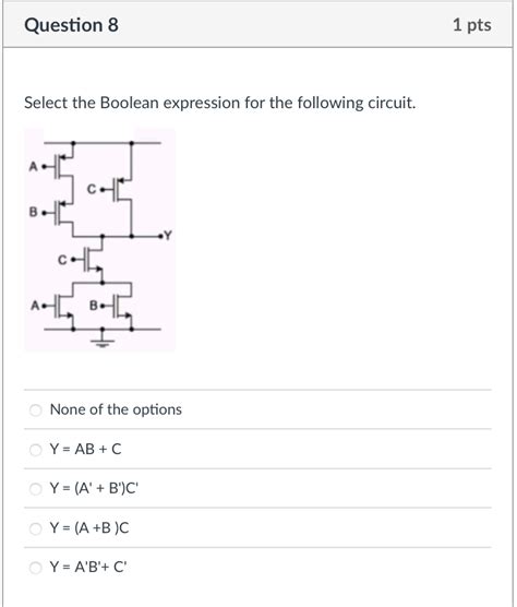 solved question 8 1 pts select the boolean expression for