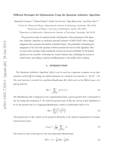 different strategies for optimization using the quantum adiabatic algorithm pdf hamiltonian