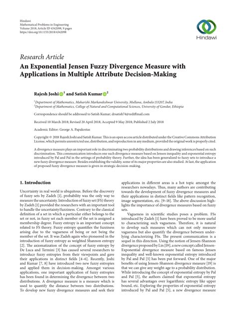 pdf an exponential jensen fuzzy divergence measure with applications in multiple attribute
