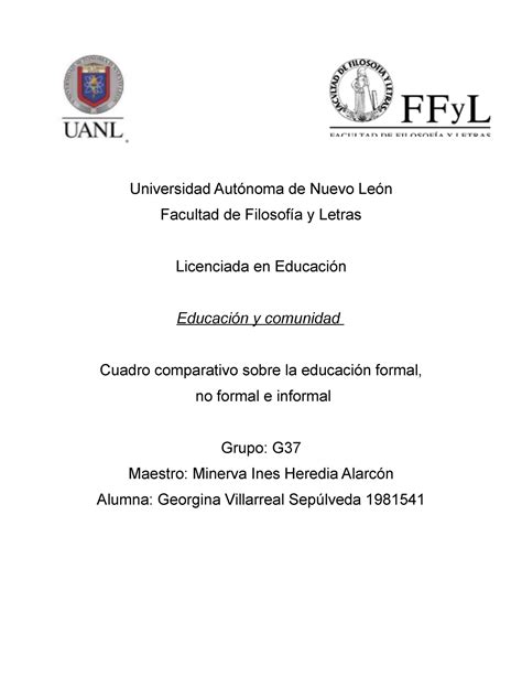 Cuadro Comparativo Educaci N Forma No Formal E Informal Universidad