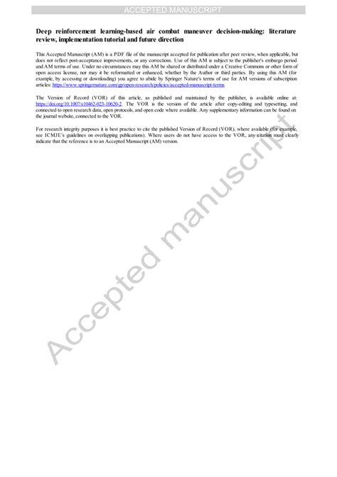 pdf deep reinforcement learning based air combat maneuver decision making literature review