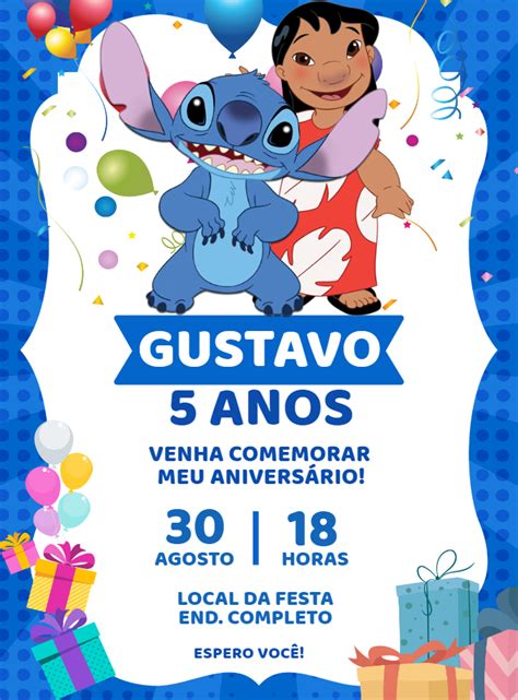 Convite de aniversário lilo stitch Edite grátis nosso editor online