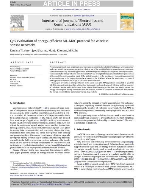 pdf qos evaluation of energy efficient ml mac protocol for wireless sensor networks