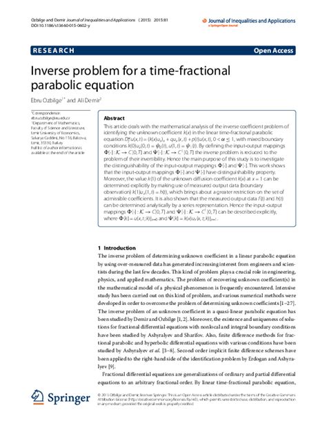pdf inverse problem for a time fractional parabolic equation ali demir